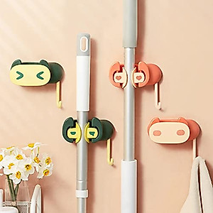 Alipis 2pcs Garage Laundry Kitchen Rack Hanger Hole-Free Duty Broom Hooks Organizers Handle Cartoon Supplies Plastic Holder Hotel Nail Tool Clip Restaurant Hook Garden Mop Punch Rake
