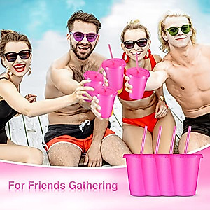 Rtteri 15 Pcs Reusable Kids Cups with Straws and Lids 16 oz Glitter Rose Red Kids Tumblers Plastic Party Favor Cups with Lids Travel Mug Cup for Smoothie Coffee Iced Beverage Water Parties Birthdays