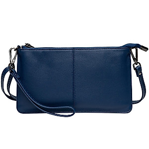 Bveyzi Genuine Leather Wristlet Purses for Women, Envelope Clutch Wallet Small Crossbody Bags for Dressy Evening (Navy Blue)