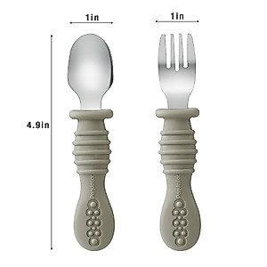 PandaEar 6 Pack Toddler Fork and Spoon Utensil Set, Baby Silicone Stainless Steel Silverware Spoon Fork for Babies Kids, BPA Free (Walnut&Linen&Brown)