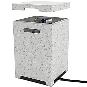 Kante 23.6" H Square Light Gray Eco-Friendly Concrete/Metal Outdoor Patio Backyard UV and Weather Resistant Modern Propane Tank Cover Storage Box for Gas Fire Pit, Hideaway Side Table,RMFP-T01-81904