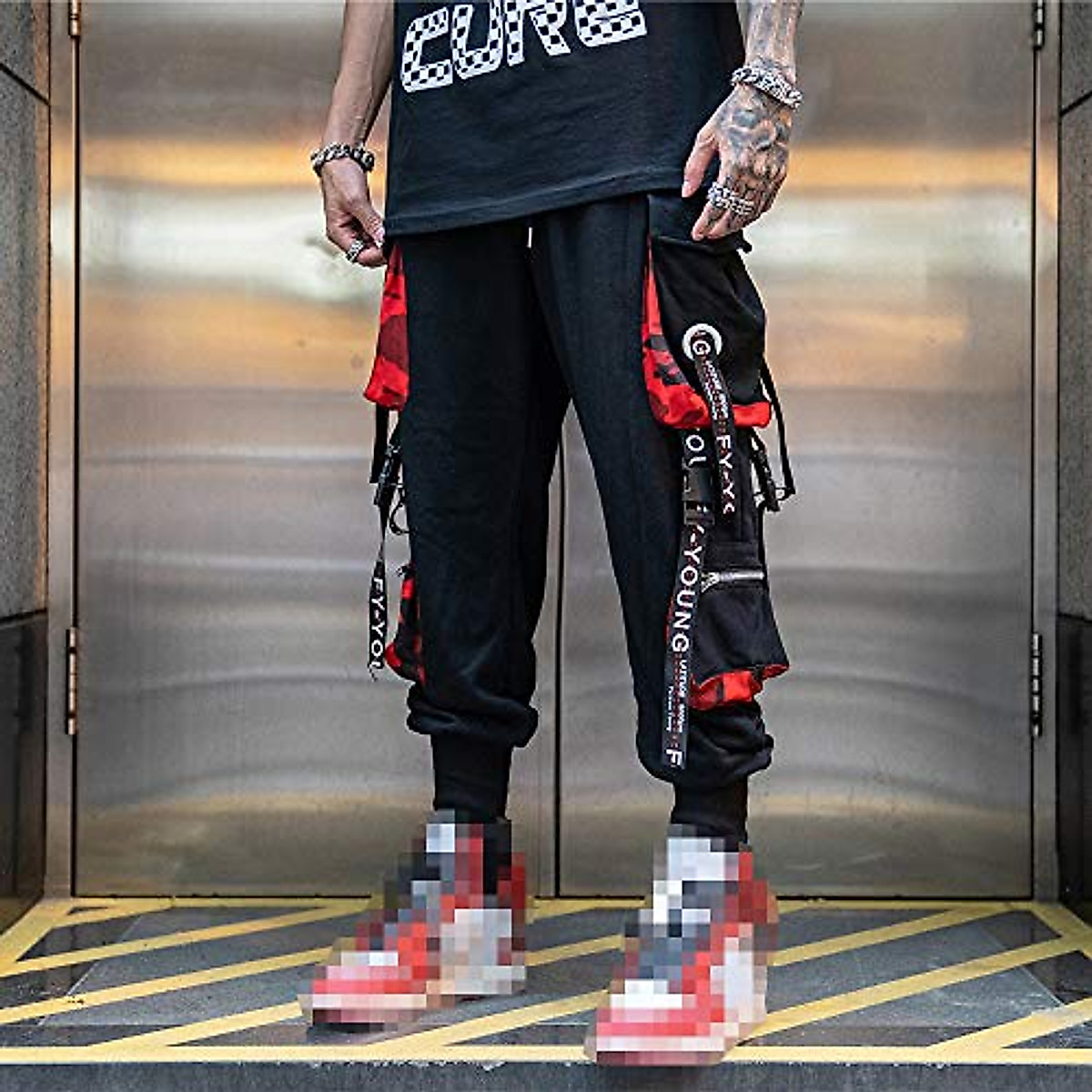 Hello MrLin Men's Jogger Pants Punk Cargo Baggy Techwear Hip Hop Harem Pants Streetwear Tactical Track Pants Black