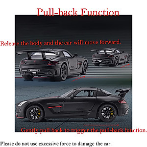 iLooboo Alloy Collectible Black Benz SLS AMG Toy Vehicle Pull Back Die-Cast Car Model with Lights and Sound