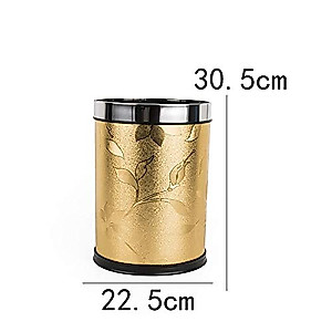 ERGOU Waste Bin Belt Stainless Steel Ring Round Leather Trash Can Wastebasket Rubbish Bin for Office, Living Rooms, Bedrooms