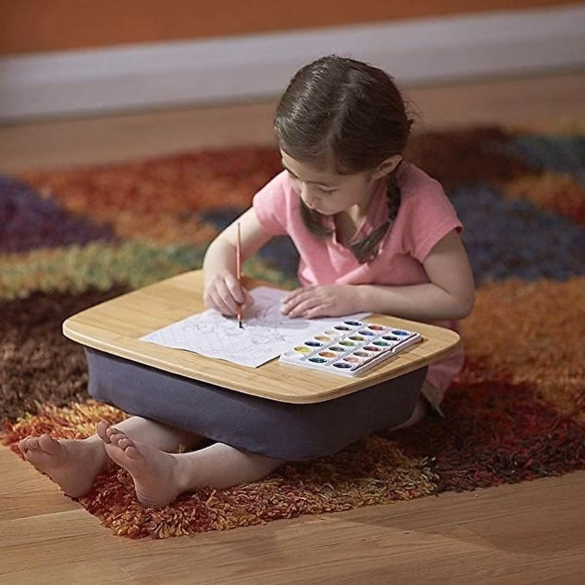 Yogibo Traybo 2.0 Lap Desk, Bamboo Top Lap Desk With Pillow for Laptop Built in Slot for Tablet or Phone, Lap Pad for Working, Reading, Writing, Lap Board, Blue