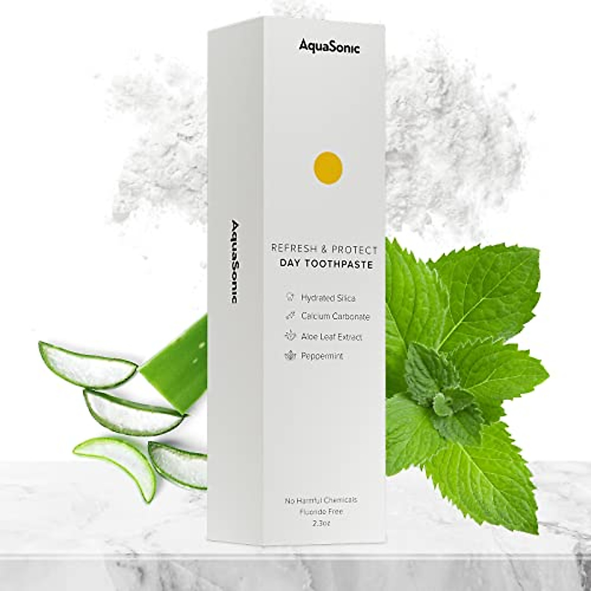 AquaSonic 2-Pack of Refresh & Protect Day Toothpaste | Fight Cavities Remove Plaque | Fresh, Clean, Minty Breath | Fluoride-Free, Peroxide-Free, Whitening Formula Inspired by Nature