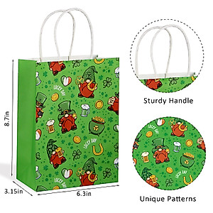 SPERPAND 24 Pcs St. Patrick's Day Gift Bags with 24 Tissues, Paper Goodie Favor Bags with Handles, Green Clover Shamrock Bags Patrick Day Party Accessories (3 styles)
