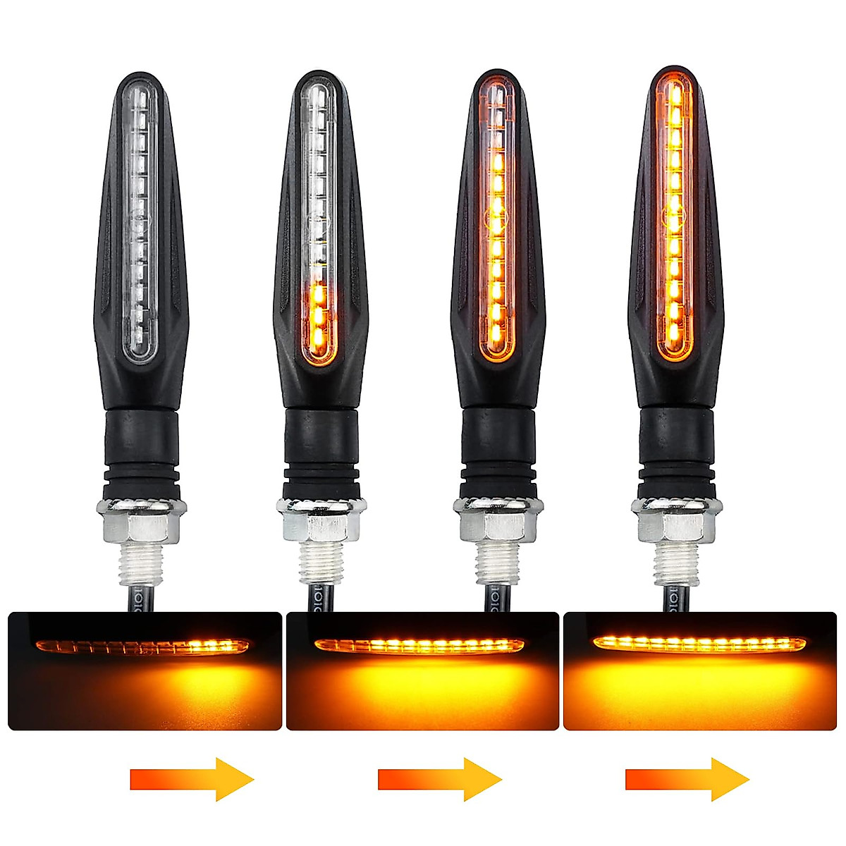 ZKFAR Pack-4 Motorcycle Indicators, Flowing Turn Signal Brake Lights, Daytime Running Lights, 12V Turn Signals, for Dirt Bike Motorbike (Yellow)