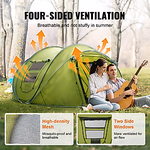 VEVOR Camping Tent, 9.2 x 6.6 x 4.3 ft Pop Up Tent for 4 Person, Easy Setup Waterproof Backpacking Tent, with Door and Window, for Outdoor Family Camping, Hiking, Hunting, Mountaineering Travel