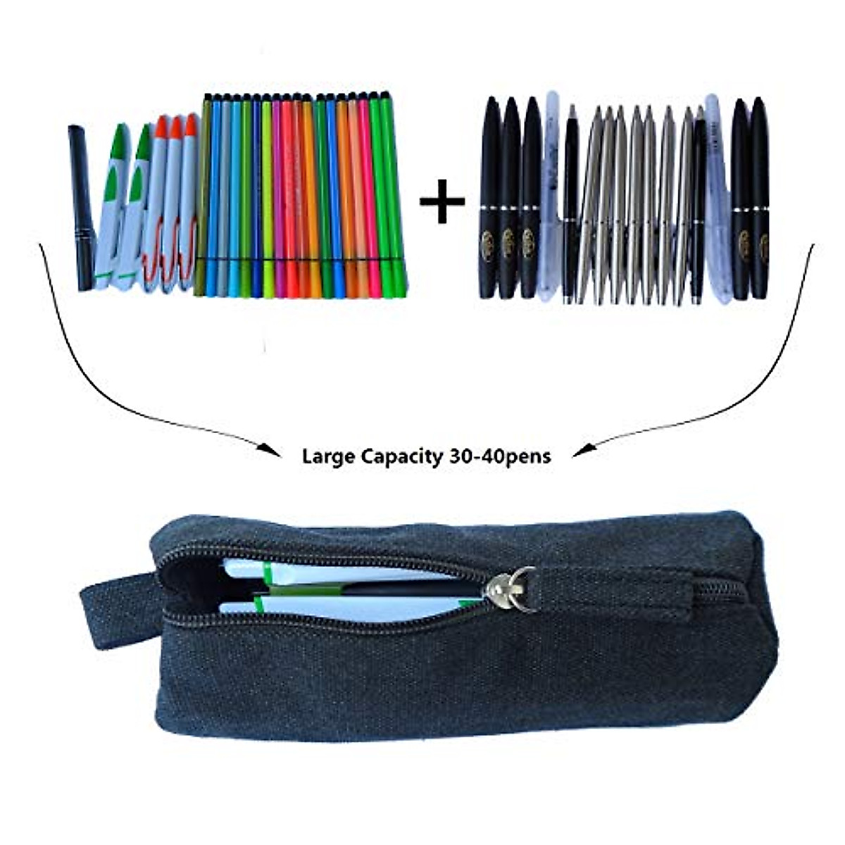 Enyuwlcm Heavy Canvas Stationery Simple Small Pencil Case and Durable Black Pencil Pouch Bag with Handmade Zipper Set of 2