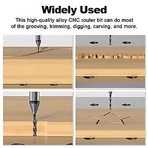 FivePears Up Cut Spiral Router Bit for CNC with Extreme Life Coated, 1/16" Cutting Diameter, 1/2" Cutting Length, 1/4 inch Shank Carbide End Mill for Wood Carving Engraving Grinding Grooving