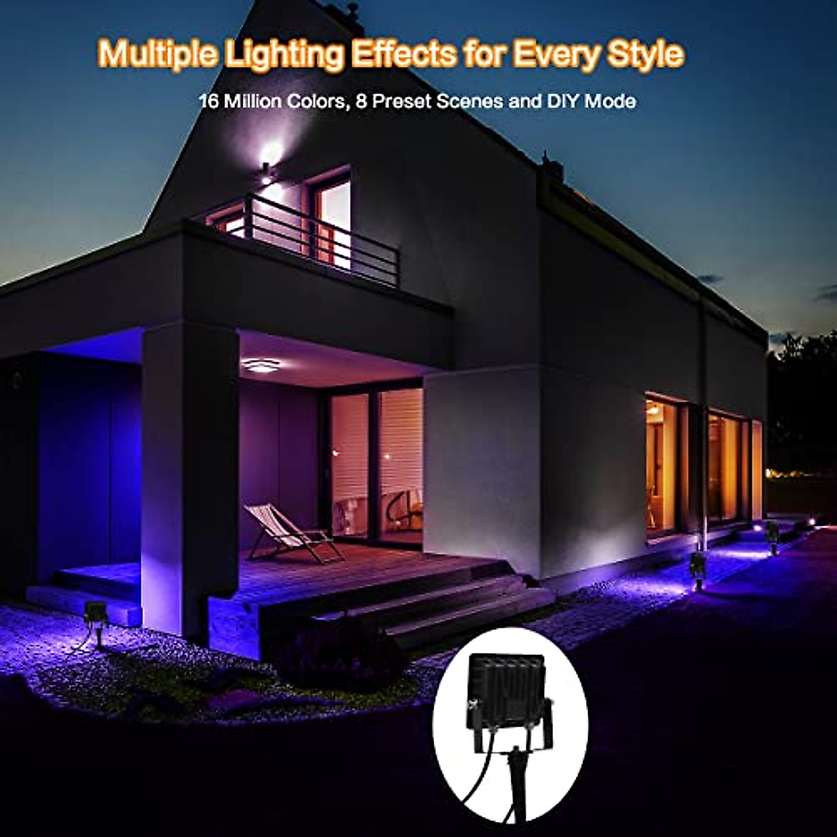 Hitish LED Flood Lights Outdoor, Smart RGB Color Changing Floodlight with Multi Scene Modes & Music Modes, IP66 Waterproof Landscape Lights with Smart APP & Voice Control for Patio Garden Yard, 6 Pack