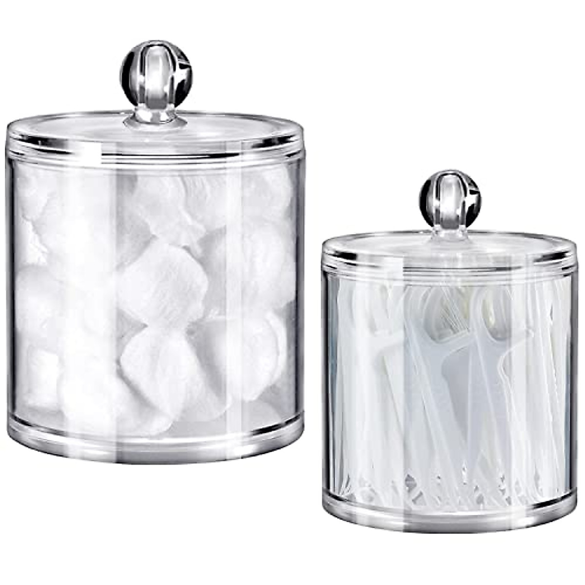 Bathroom Vanity Storage Organizer Canister Holder Apothecary Jars Set for Qtips,Cotton Balls,Swabs,Rounds,Makeup Sponges,Bath Salts,Premium Plastic Acrylic, Clear | 10oz.and 20oz.