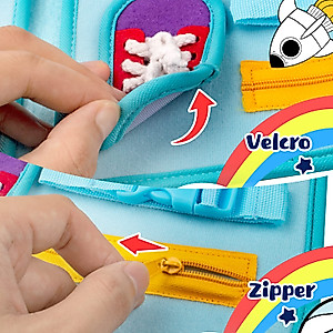 COVTOY Busy Board Montessori for 1-2 Year Old, Developing Fine Motor Skills and Basic Skills, 19-in-1 Educational Sensory Board for Toddler Toys Age 1-2, Birthday Gifts for Kids