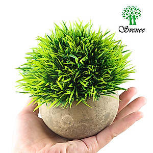 Svenee Mini Artificial Plants, Plastic Fake Green Grass Faux Greenery Topiary Shrubs with Grey Pots for Bathroom Home Office Décor, House Decorations (1)