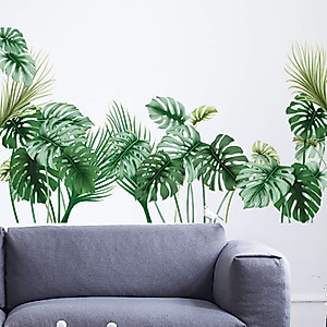 Tropical Wall Decals Palm Leaf Wall Stickers for Living Room, Green Plants Wall Decor Posters Vinyl Peel and Stick Art Murals for Bedroom Nursery Office