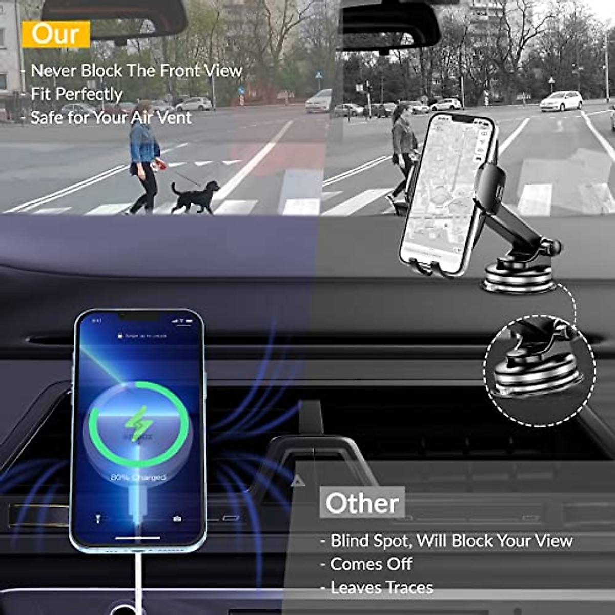 Magnetic Wireless Car Mount Charger for iPhone 14/13/12 Series, SINDOX Alloy Car Vent Mount Charger, with 45W USB C Car Charger, Compatible with MagSafe Charger Holder Fast Charging