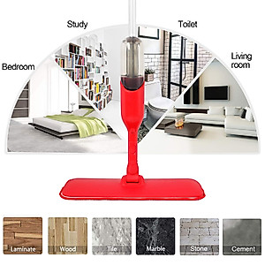 AKOMA Jet Dust Mop for Floor Cleaning with 2 Reusable Pads Lightweight Aluminum Pole Microfiber Spray Mops for Hardwood Tile Floors 360 Degree, 400ML Household, Red