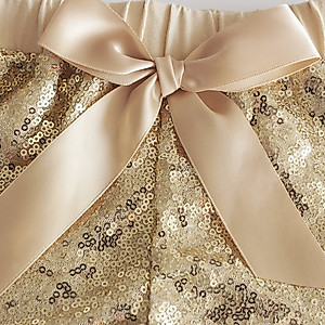 Messy Code Baby Girls Shorts Toddlers Short Sequin Pants Newborn Sparkle Shorts with Bow , Gold, XL(3-4Y)