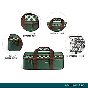 Rachael Ray Lugger Reusable Insulated Carrier Keeps Food Hot or Cold for Hours, Perfect for Lasagna Pan, Casserole, Baking Dish & More, Standard, Forest Green