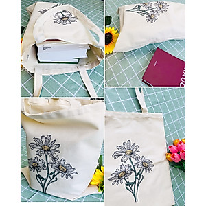 GRHOSE 2 PCS Floral Tote Bag Aesthetic Flowers Botanical Shopping Bag Beautiful Flowers Reusable Grocery Bag for Women