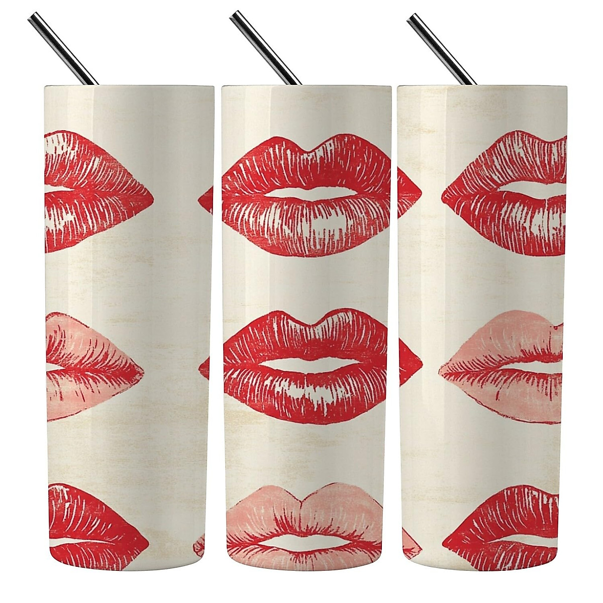 Medpol lipstick kisses valentines insulated tumblers coffee cup Gift，lipstick kisses valentines Drinking Glasses-Tea Cup-Coffee Mug tumbler with lid and straw 20 oz insulated tumbler cups