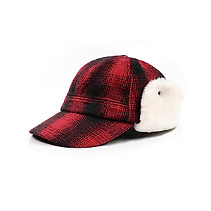 Zylioo XXL Fleece Baseball Cap with Earflap,Oversized Winter Warm Cap,Large Elastic Trapper Hunting Dad Hats Black Red