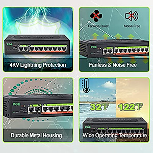 TEROW PoE Switch, 10 Port Gigabit Ethernet Network Switch( 8 PoE+ Port with 2 Extra Uplink Port), 802.3af/at Compliant | Plug & Play | Shielded Ports | Traffic Optimization | Fanless Quiet