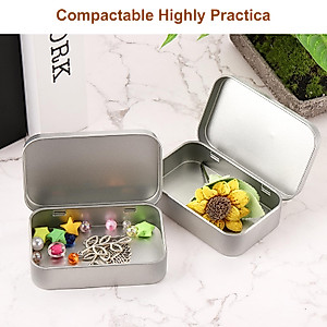 uxcell Metal Tin Box Containers, 2Pcs 3.7x2.4x0.9 Inch Silver Rectangular Metal Hinged Tin Box Mini Portable Storage Container Kit with Lid for Home Storage