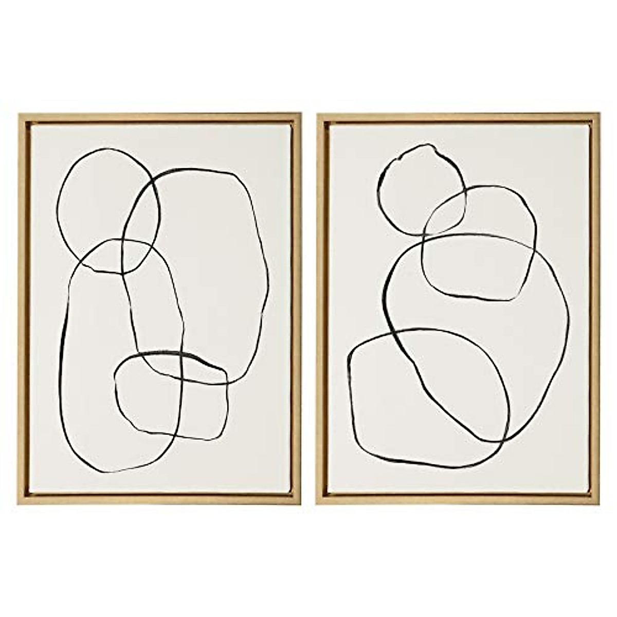 Kate and Laurel Sylvie Modern Circles and Going in Circles Framed Linen Textured Canvas Wall Art by Teju Reval, 2 Piece 18x24 Gold Abstract Wall Decor