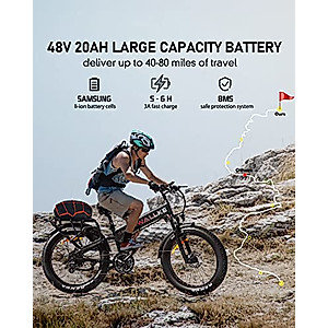 Wallke X3 Pro Electric Bike Adults Folding 750W Fat Tire 32MPH eBike 20AH 48V Samsung Lithium Battery Cells 26 Inch Mountain Electric Bicycle Full Suspension Shimano 8 Speed(Black)