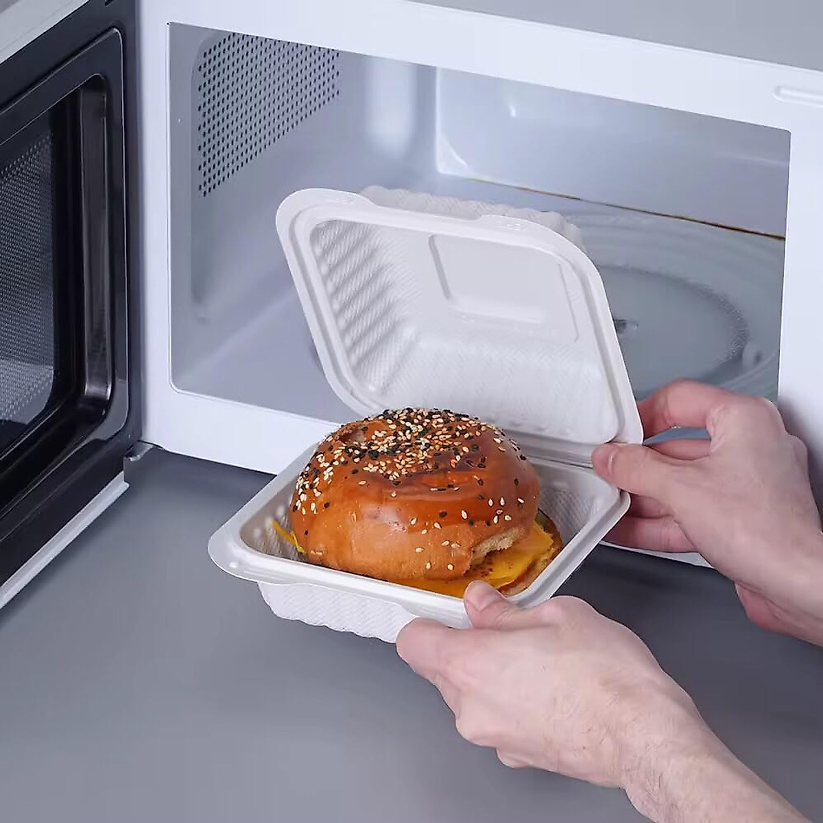 8"×8" 1-Compartment - 20 Pack Plastic Clamshell Take Out Food Containers Heavy-Duty Togo Disposable Lunch Box With Secure Snap Hinged Lid Meal Prep for Parties Restaurants