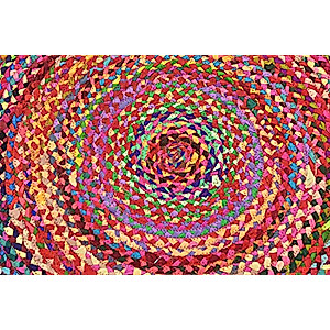 Unique Loom Braided Chindi Collection Area Rug - Layer (3' 3" Round, Multi/ Blue)