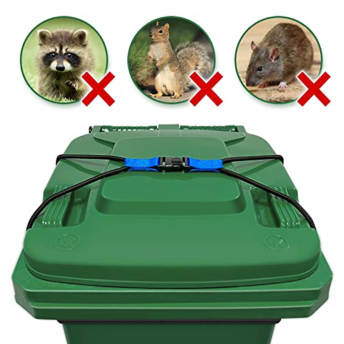 PAHTTO Trash Can Lock, Lid Lock for 30-50 Gal Outdoor Garbage Cans, Heavy Duty Bungee Cord Garbage Can Lock for Animals, Squirrels, Dogs, Raccoons