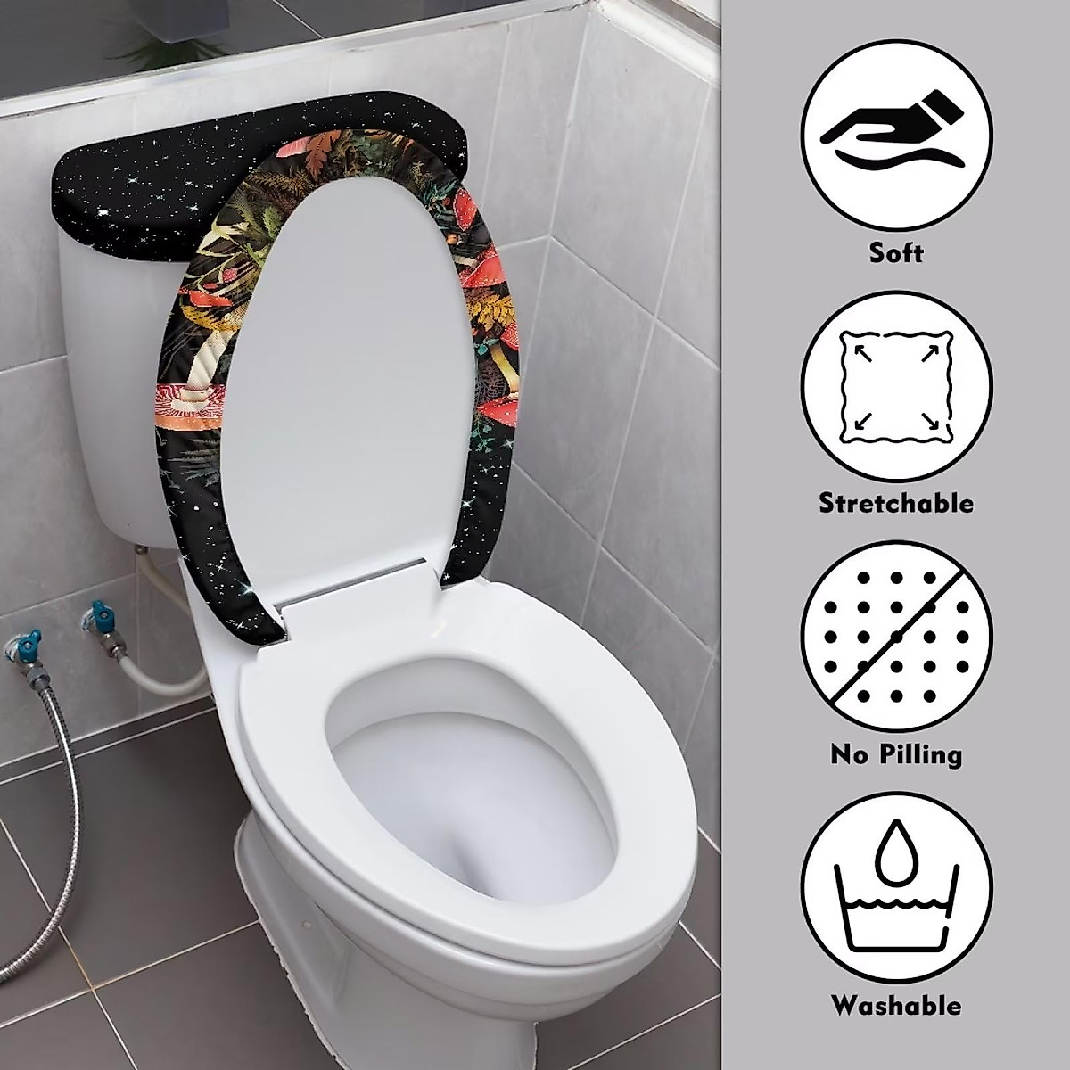 Tomeusey Mushroom Toilet Lid Cover Set of 2 Pack,Durable Toilet Lid Seat Cover with Elastic Edges,for Home Toilet Tank Lid Cover,Easy to Install