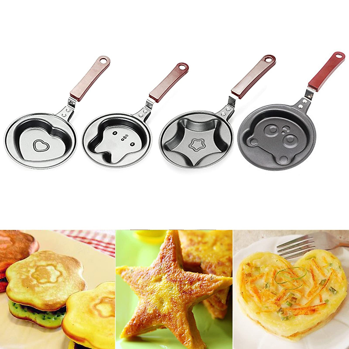 Elvaesther 4pcs Pancake Pans, Pancake Maker, Pancake Shaper for Kids, Cute Breakfast Frying Pans Multipurpose Non-Stick Omelette Pan Egg Frying Pan Mini Egg Pancake Frying Pan