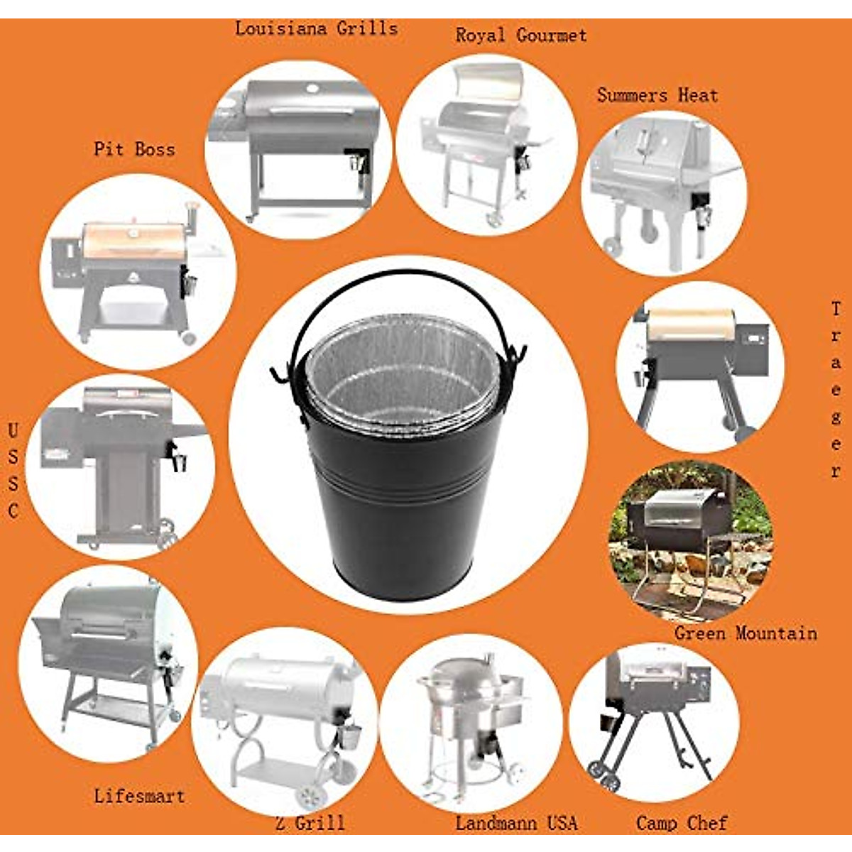 Drip Grease Bucket and 12-Pack Liners for Traeger 20/22/34 Series, Pit Boss etc Pellet Grill Smoker (Black 12)