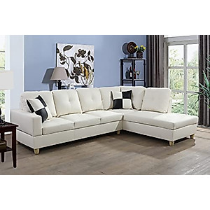 Beverly Fine Funiture Tinata Right Facing Faux Leather Sectional Sofa, Cream White