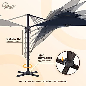 wikiwiki 10 FT Double Top Cantilever Patio Umbrellas Outdoor Offset Umbrella w/ 36 Month Fade Resistance Recycled Fabric, 6-Level 360°Rotation Aluminum Pole for Deck Pool Garden, Navy Blue