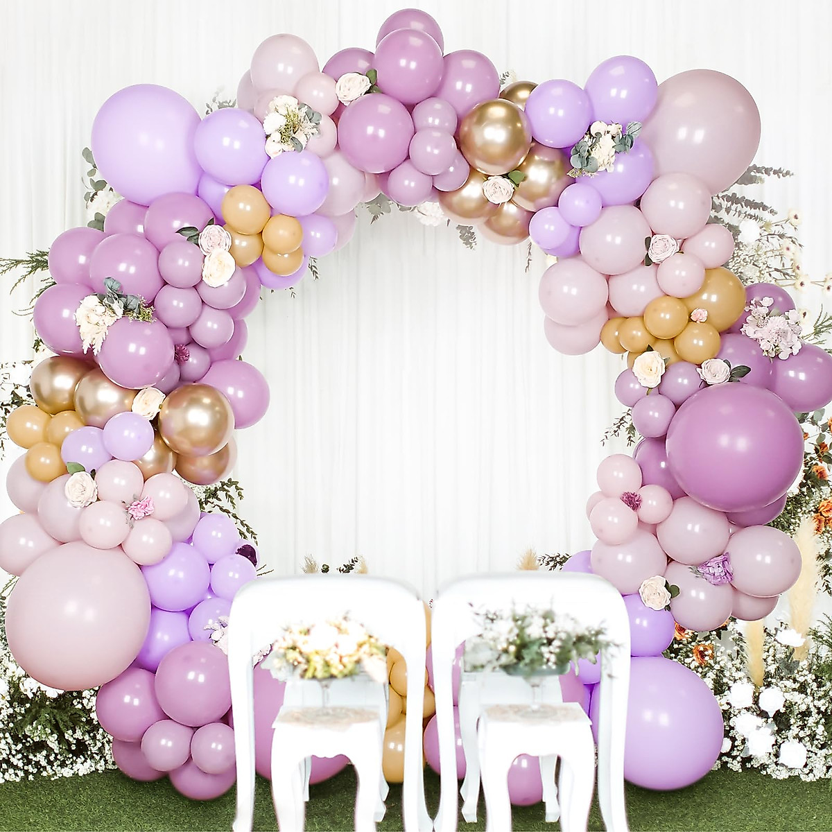 Pink and Purple Balloon Arch Kit - Dusty Purple Lavender Champagne Gold Pink Balloons for Girls Birthday Baby Shower Wedding Bridal Shower Balloon Arch Decorations Retro Purple Pink Balloon Garland