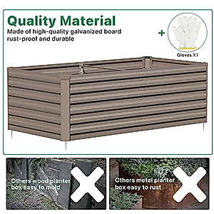 Galvanized Raised Garden Bed Kit For Outdoor , Vegetables , Flowers , Herbs , Steel Large Deep Root Tall Planter Box with 1Pc Gloves and Metal Fix Stake , Brown 6×3×2FT