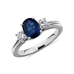 Jewelrygift 925 Sterling-Silver 3 Stone Ring Created Blue Sapphire Faceted Loose Gtone Beautiful Unique Design Jewelry for Women Gifts Ring 7.5