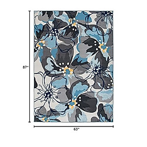 Rugshop Contemporary Gray-Blue Large Floral Non-Slip Area Rug 5' x 7' - Stylish Accent