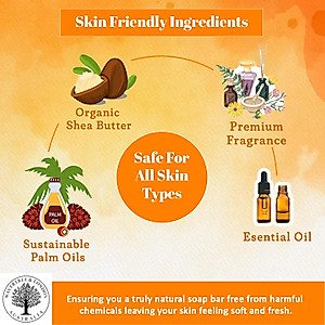 Wavertree & London Sicilian Orange Scented Natural Soap (2 Bars), 7oz Moisturizing French Triple Milled Soap Bars enriched with shea butter - Pure Plant Oil Bath & Body Soap for All Skin Types