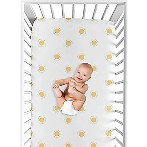 Sweet Jojo Designs White and Yellow Boho Sun Boy or Girl Fitted Crib Sheet Baby or Toddler Bed Nursery - Mustard Bohemian Celestial Sky Desert Sunshine Outdoors Nature Gender Neutral
