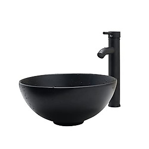 MEKKHALA 13 Inch Bathroom Ceramic Vessel Sink Round Matte Black Above Counter Wash Basin Bowl Combo With Black Mixer Faucet And Waste Drain Set