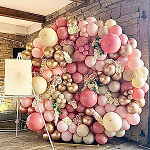 Dusty Pink Balloons, 55Pcs Blush Pink Party Balloons 12 Inch Metallic Rose Gold White Latex Balloons Retro Pink Rose Gold Balloons Gold Confetti Balloons for Birthday Party Baby Shower Bridal Shower