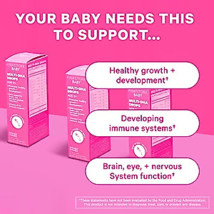 Pink Stork Baby Multivitamin Drops with DHA: Liquid Baby & Toddler Vitamin Drops for Brain Health & Immune Support, Vitamin D & B Complex Vitamins, Choline, Women-Owned, Unflavored, 2 oz, 60 Servings