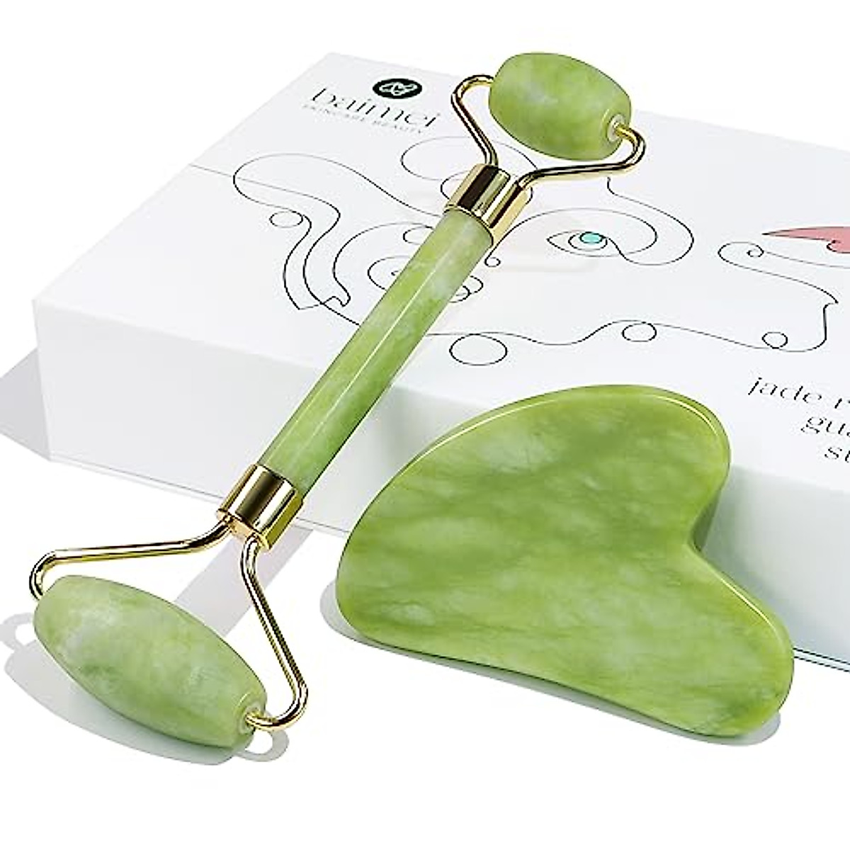 BAIMEI Jade Roller & Gua Sha, Face Roller, Facial Beauty Roller Skin Care Tools, Self Care Gift for Men Women, Massager for Face, Eyes, Neck, Relieve Fine Lines and Wrinkles - Green