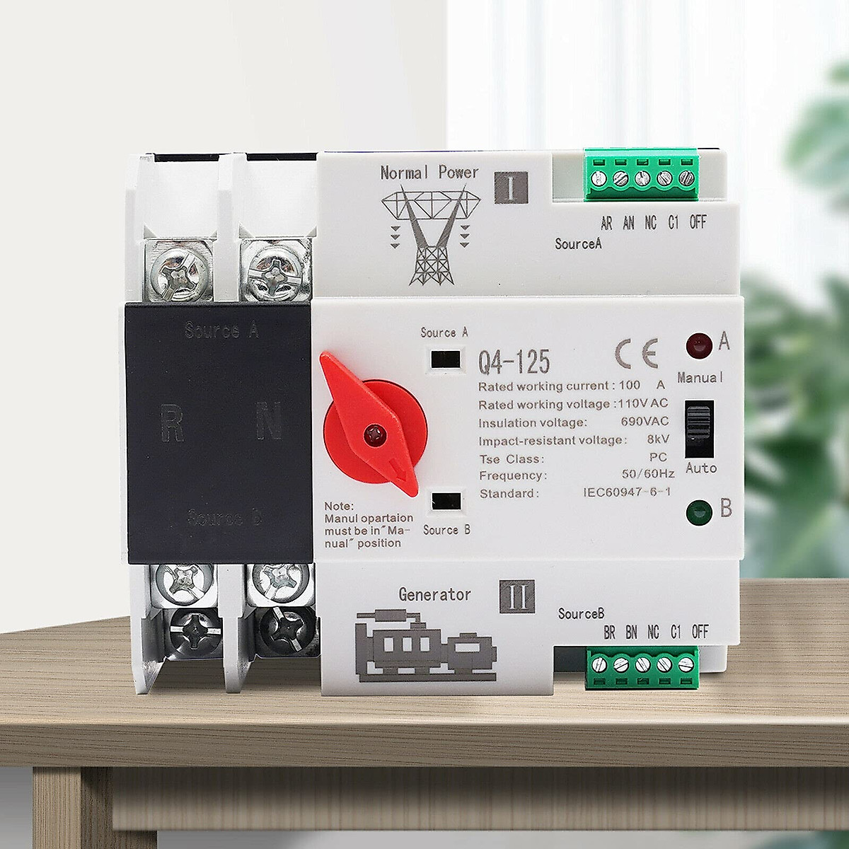 50HZ/60HZ PC Level Mini Dual Power Transfer Dual Power Automatic Transfer Switch Dual Power Generator Changeover Switch with Switch 2P 100A 110V Grid to AC Generator PC Level